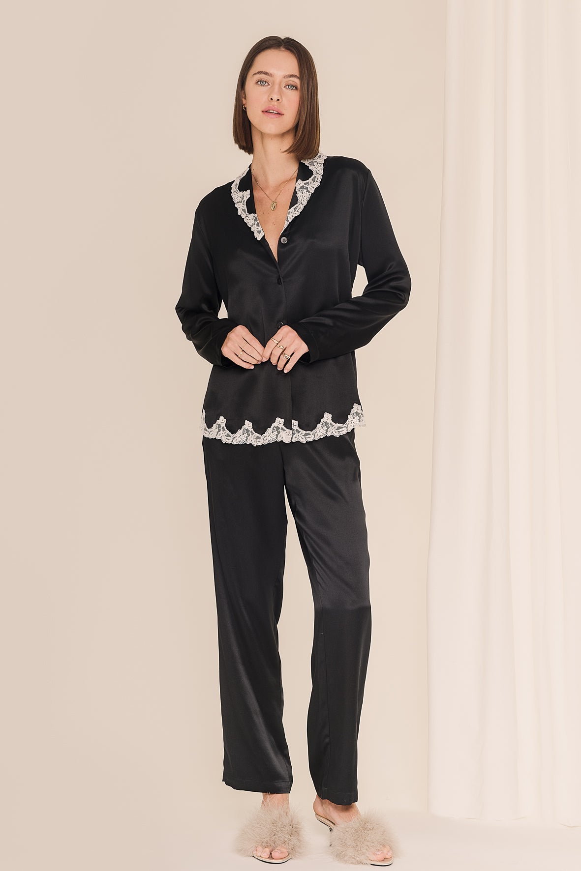 BASICS Pyjama Satin Silk with Lace